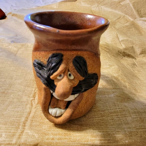 Kitchen | Vtg Pottery Mug Man Face W Mustache Big Nose 5 Tall Brown ...